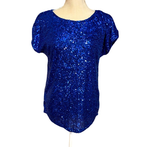 Cable & Gauge | Tops | Cable Gauge Blue Sequin Top | Poshmark